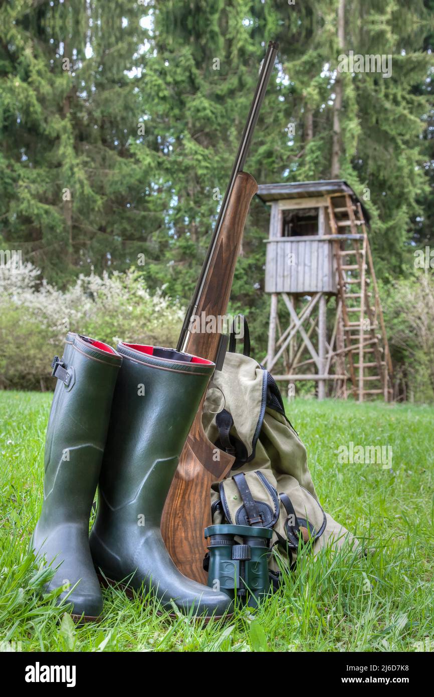 Things the hunter needs. Good rubber boots, backpack, binoculars, a ...