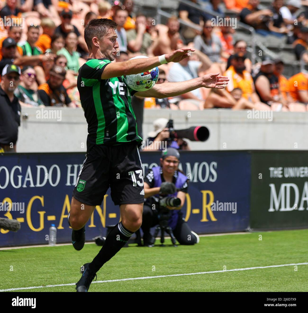 Houston, Texas, USA. April 30, 2022: Austin FC midfielder Ethan Finlay ...