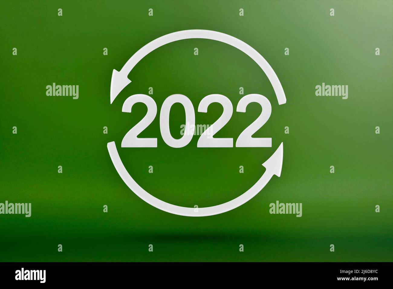 Ecology, recycling symbol 2022, white arrows form a circle. 3D image on ...