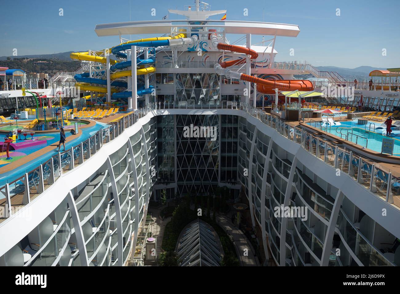 A general view shows the installations inside cruise ship 'Wonder of ...