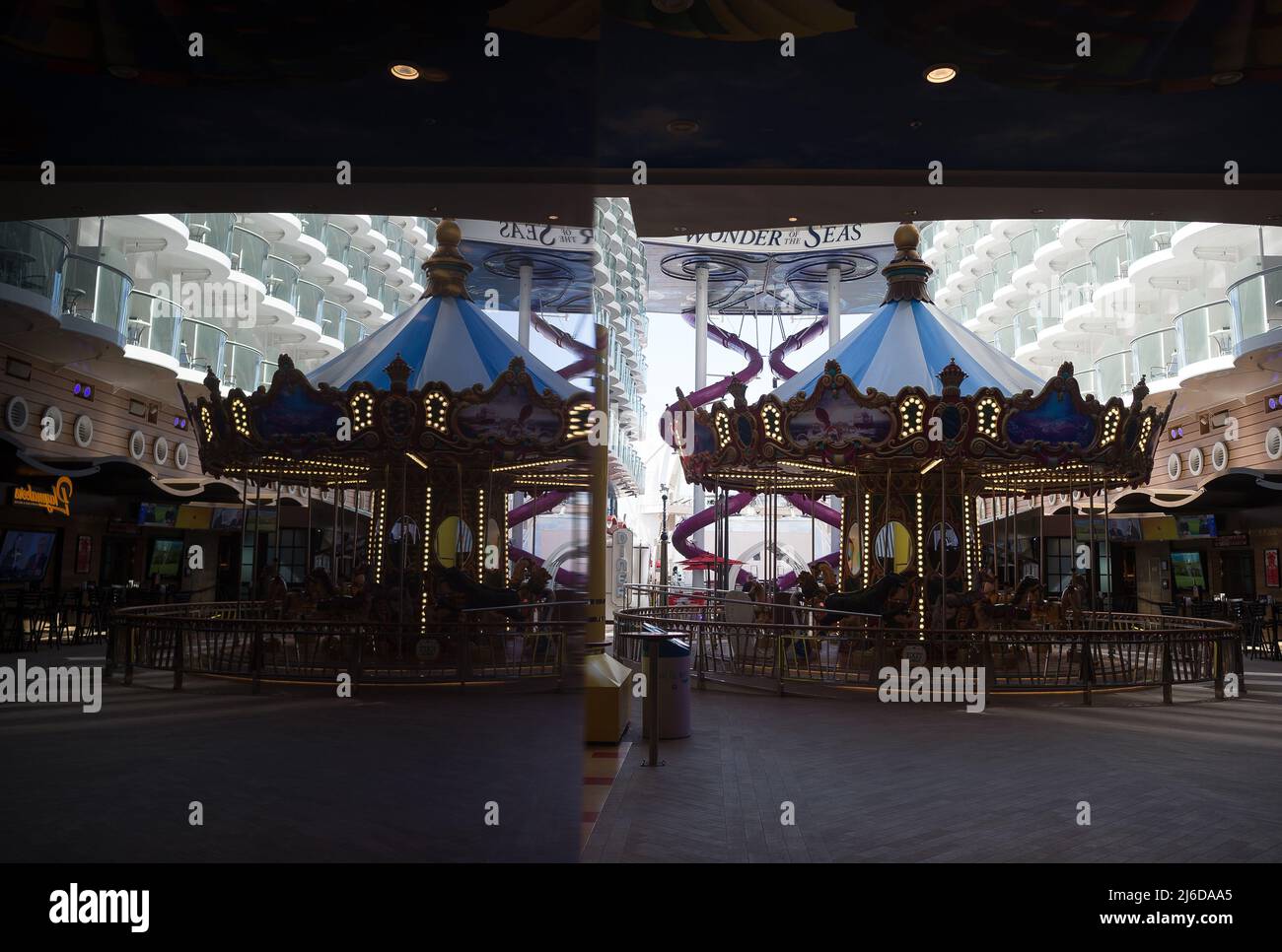 A general view shows a carousel inside cruise ship 'Wonder of the Seas ...