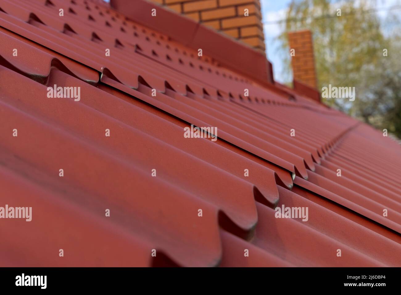 Decorative metal roof background texture on red metal roof tiles Stock ...