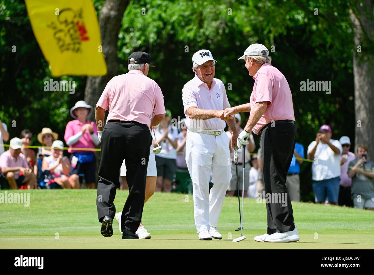 THE WOODLANDS, TX - APRIL 30: Gary Player fist bumps Jack Nicklaus ...