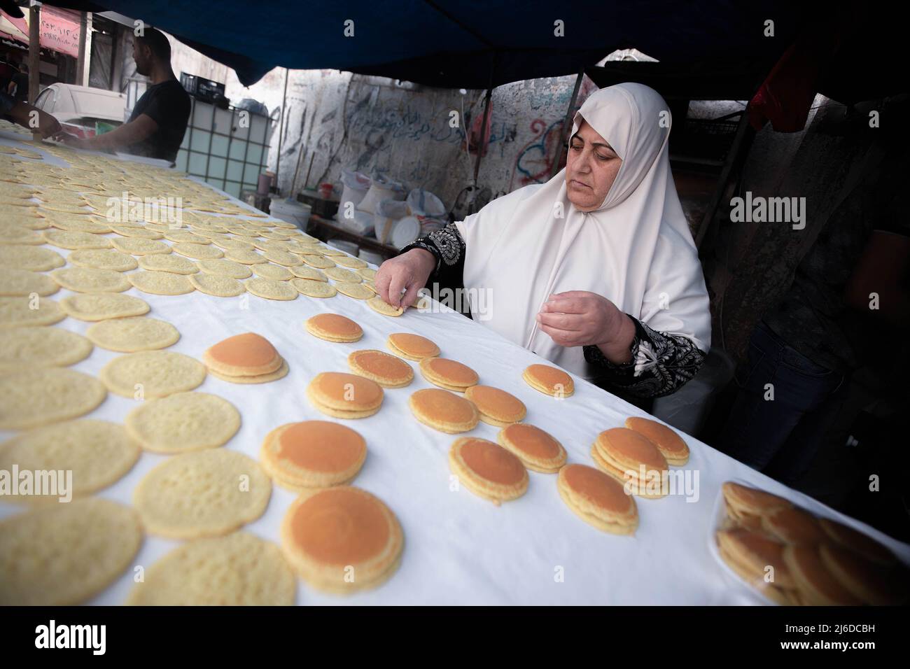 April 30, 2022, Gaza, Palestine: Palestinian Mariam Salha, 58, makes ...