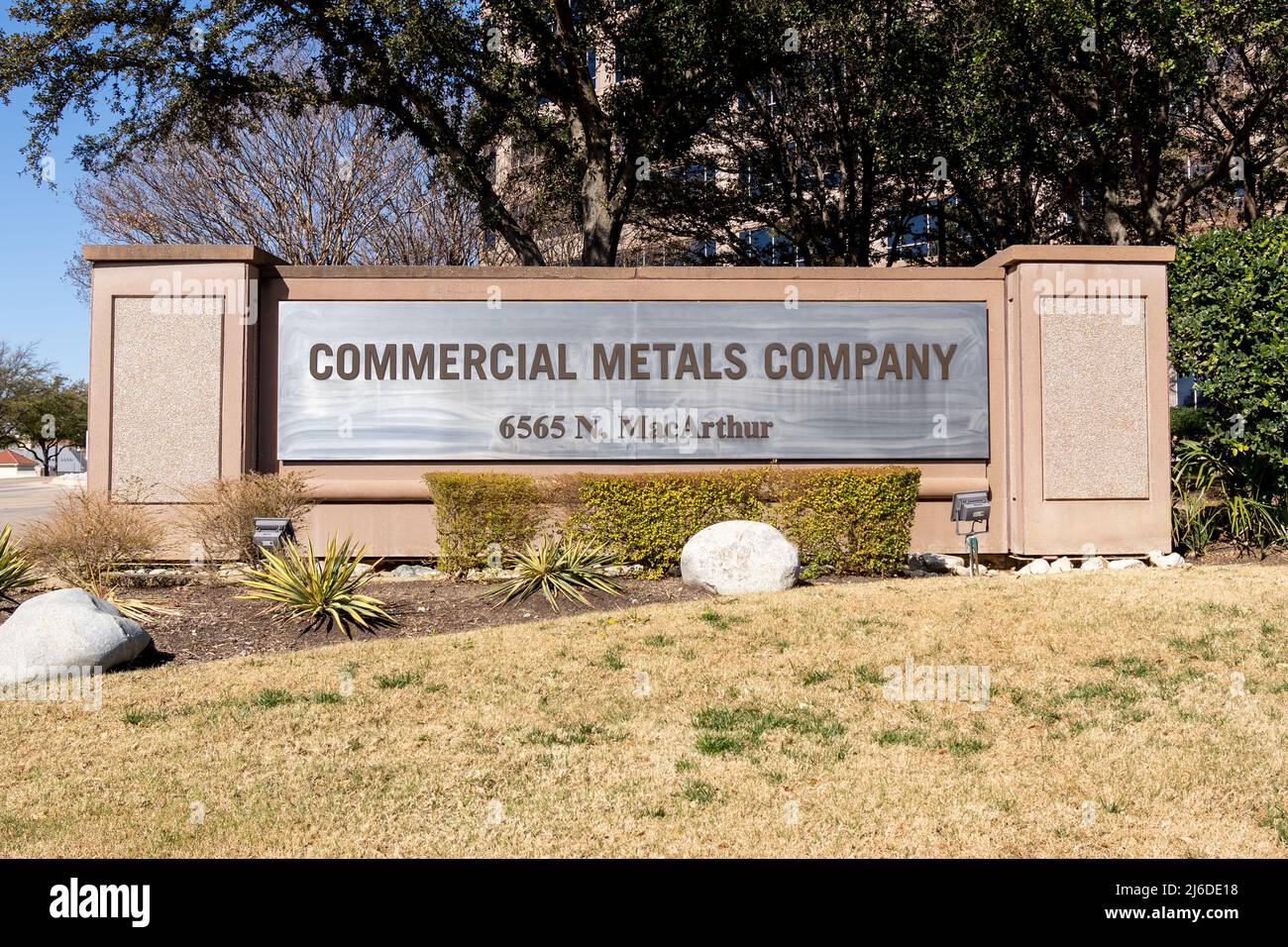 Irving, TX, USA - March 20, 2022: Commercial Metals Company sign at its ...