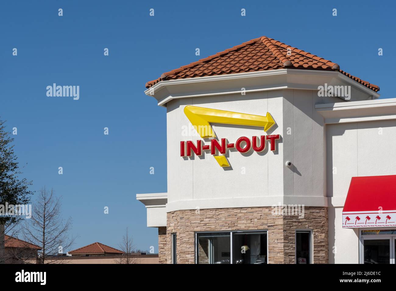 In-N-Out Burger restaurant sign on the building in Irving, Texas, USA ...