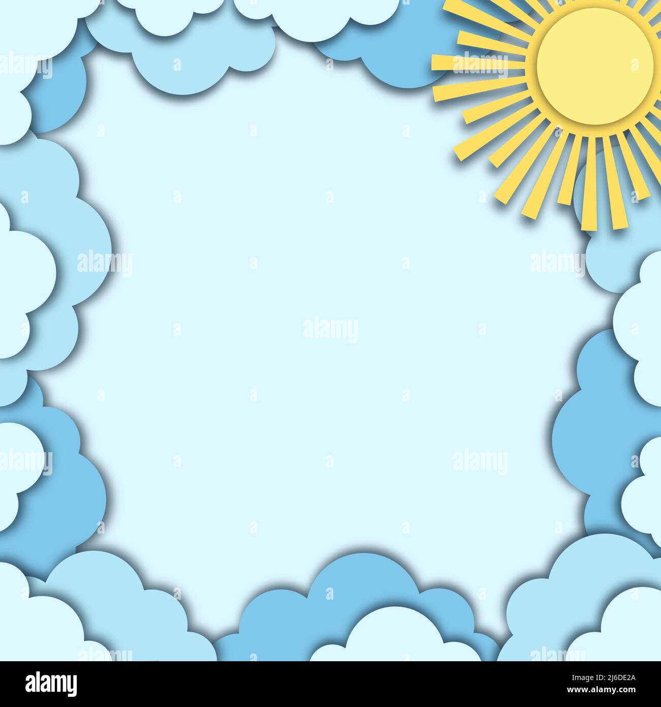 Blue sky, clouds and sun in paper cut style Stock Photo - Alamy
