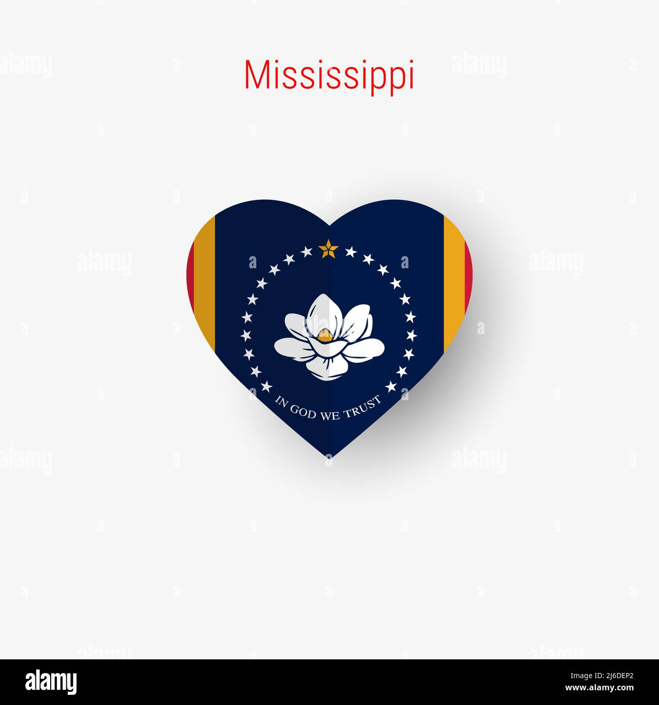Mississippi US state heart shaped flag. Origami paper cut folded banner ...