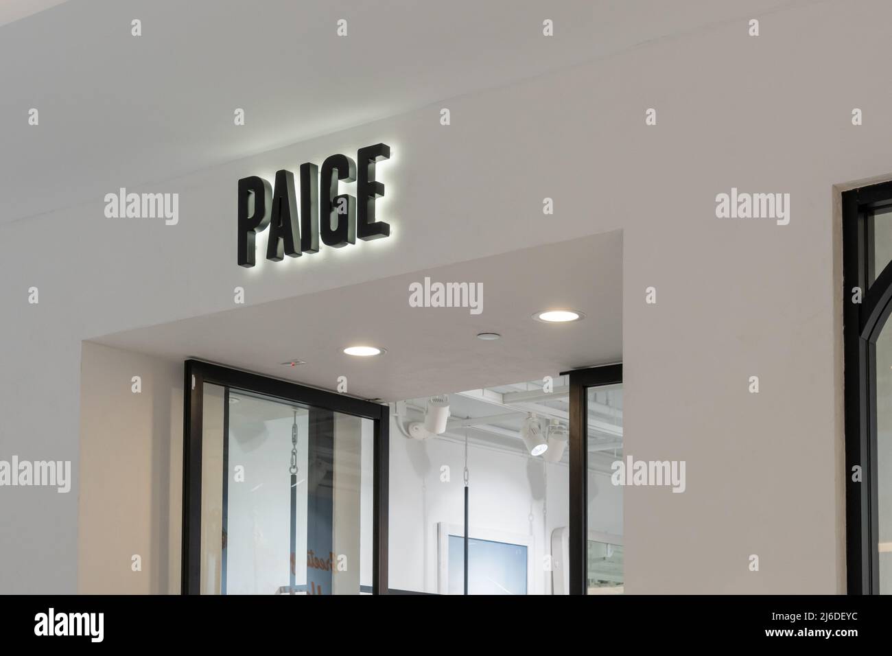 Houston, Texas, USA - February 25, 2022: Paige store sign in a shopping ...
