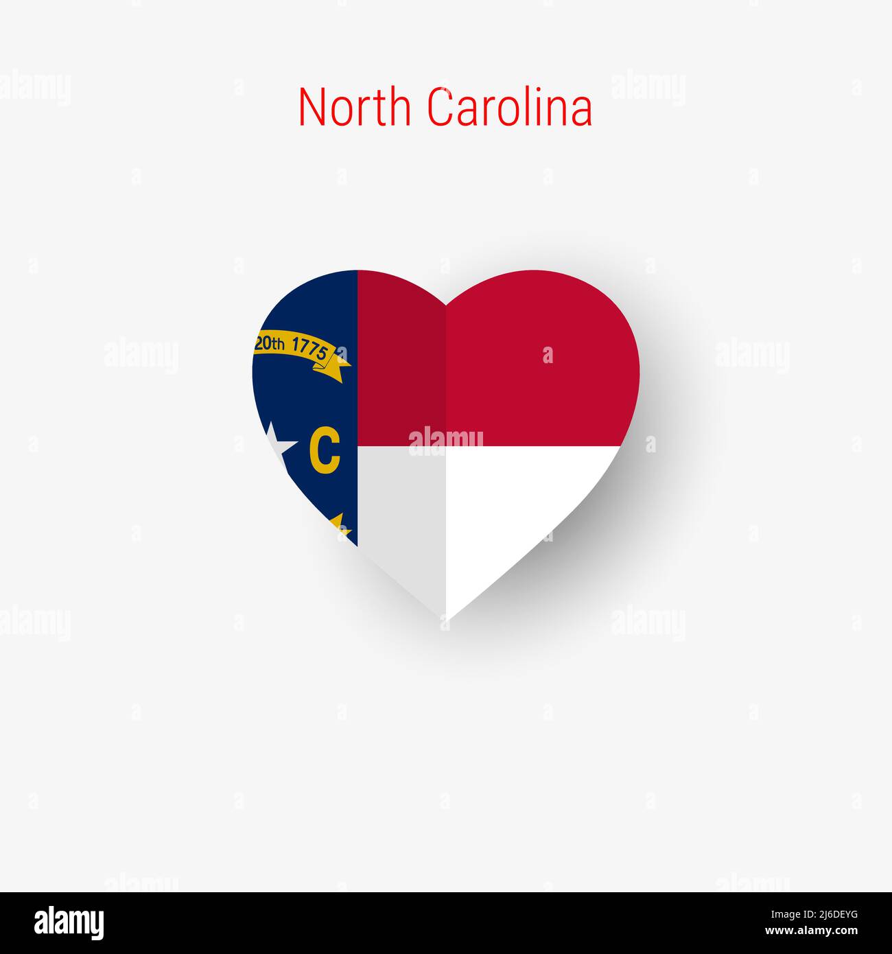 North Carolina US state heart shaped flag. Origami paper cut folded ...