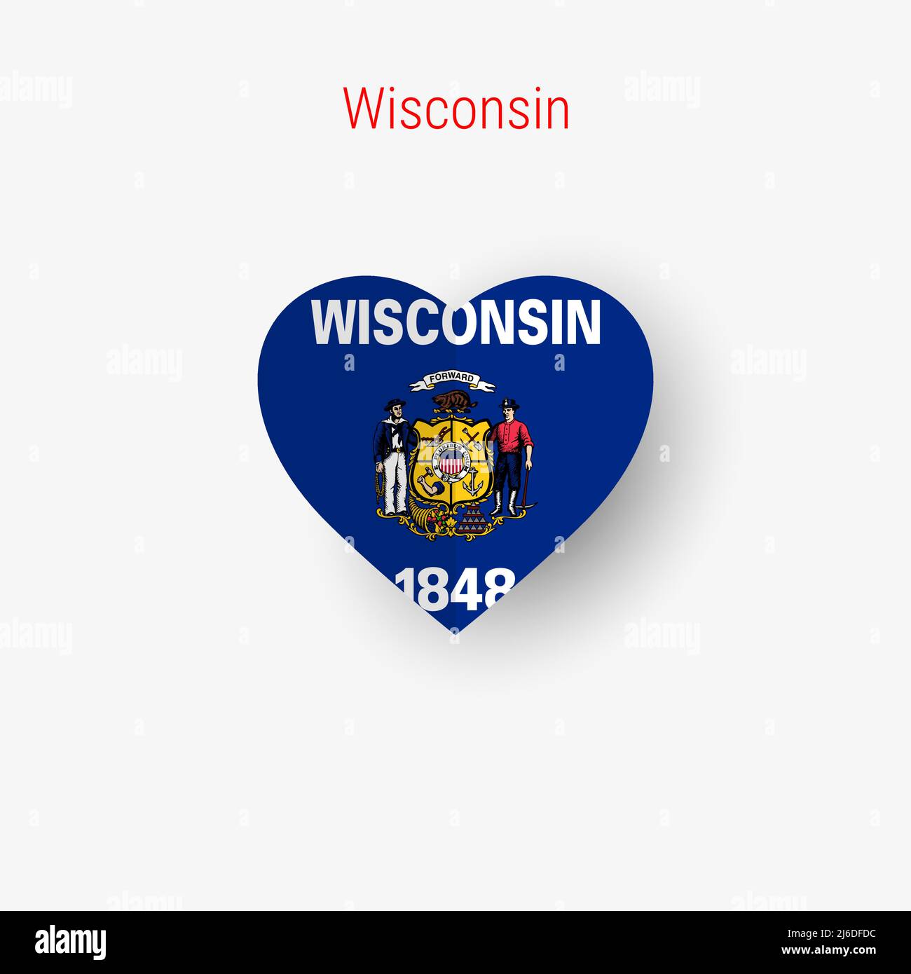 Wisconsin US state heart shaped flag. Origami paper cut folded banner ...