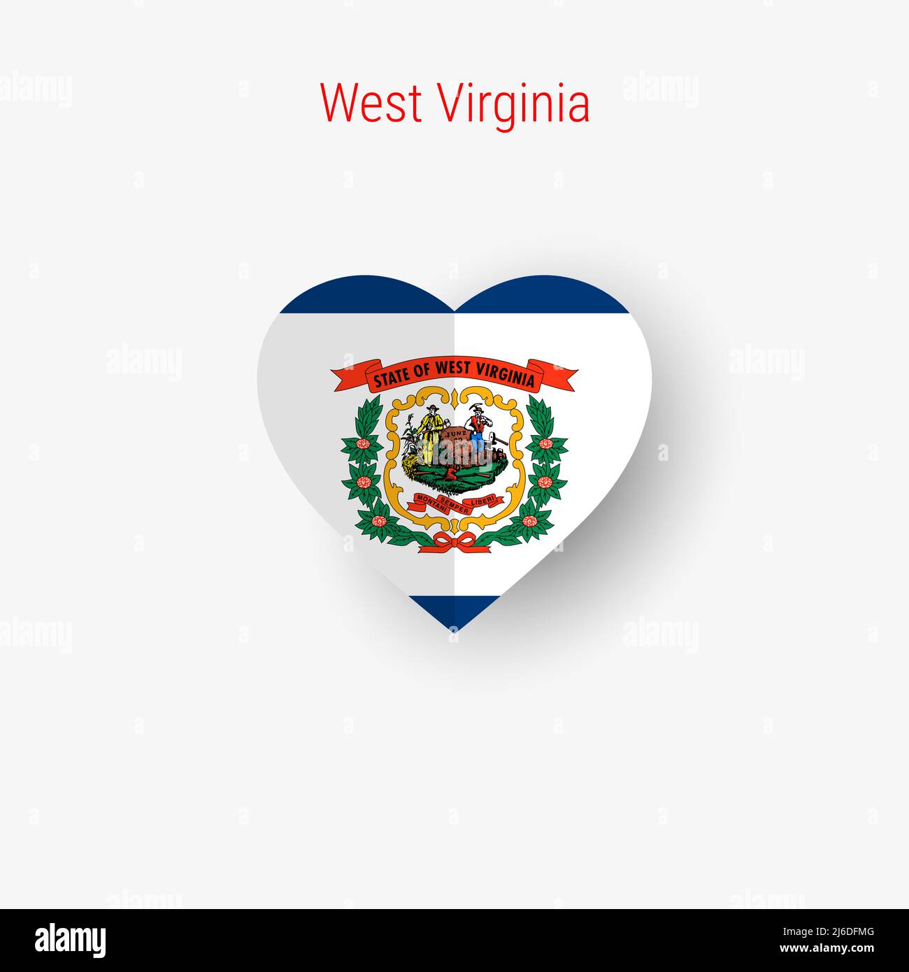 West Virginia US state heart shaped flag. Origami paper cut folded ...