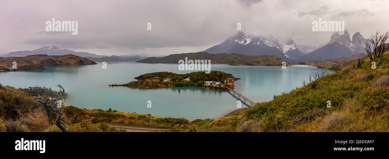 Panoramic view of Pehoe lake in Torres del Paine national park Stock ...