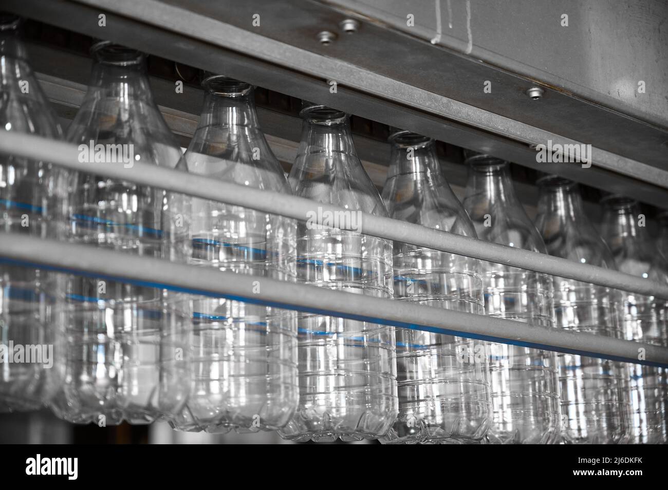 Production line with equipment of PET bottles blowing out Stock Photo ...