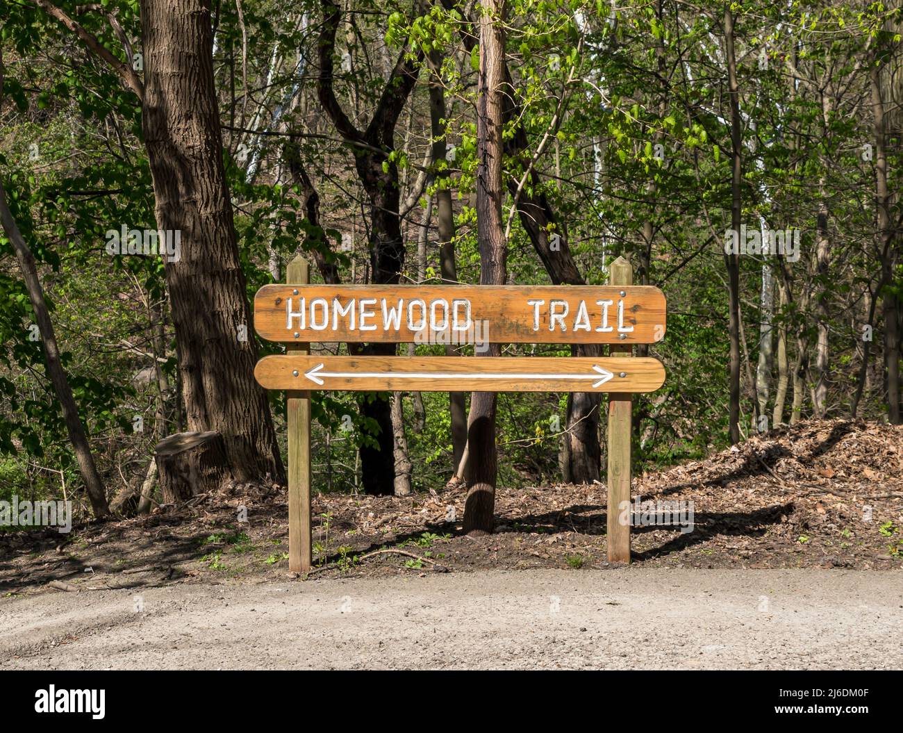 The Homewood Trail sign in Frick Park, a city park in Pittsburgh ...
