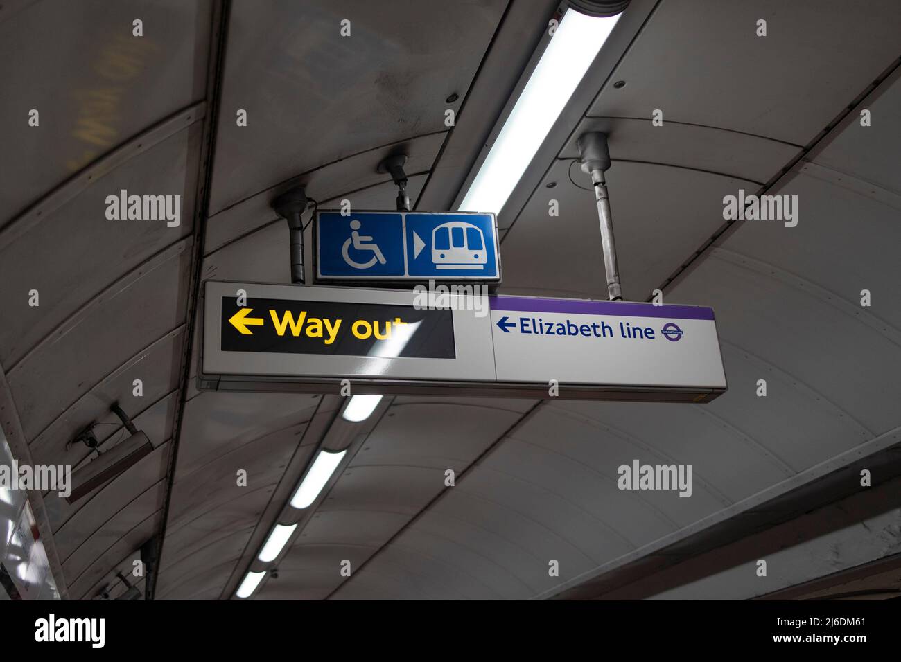 A new sign directing to the Elizabeth Line is seen inside the London ...