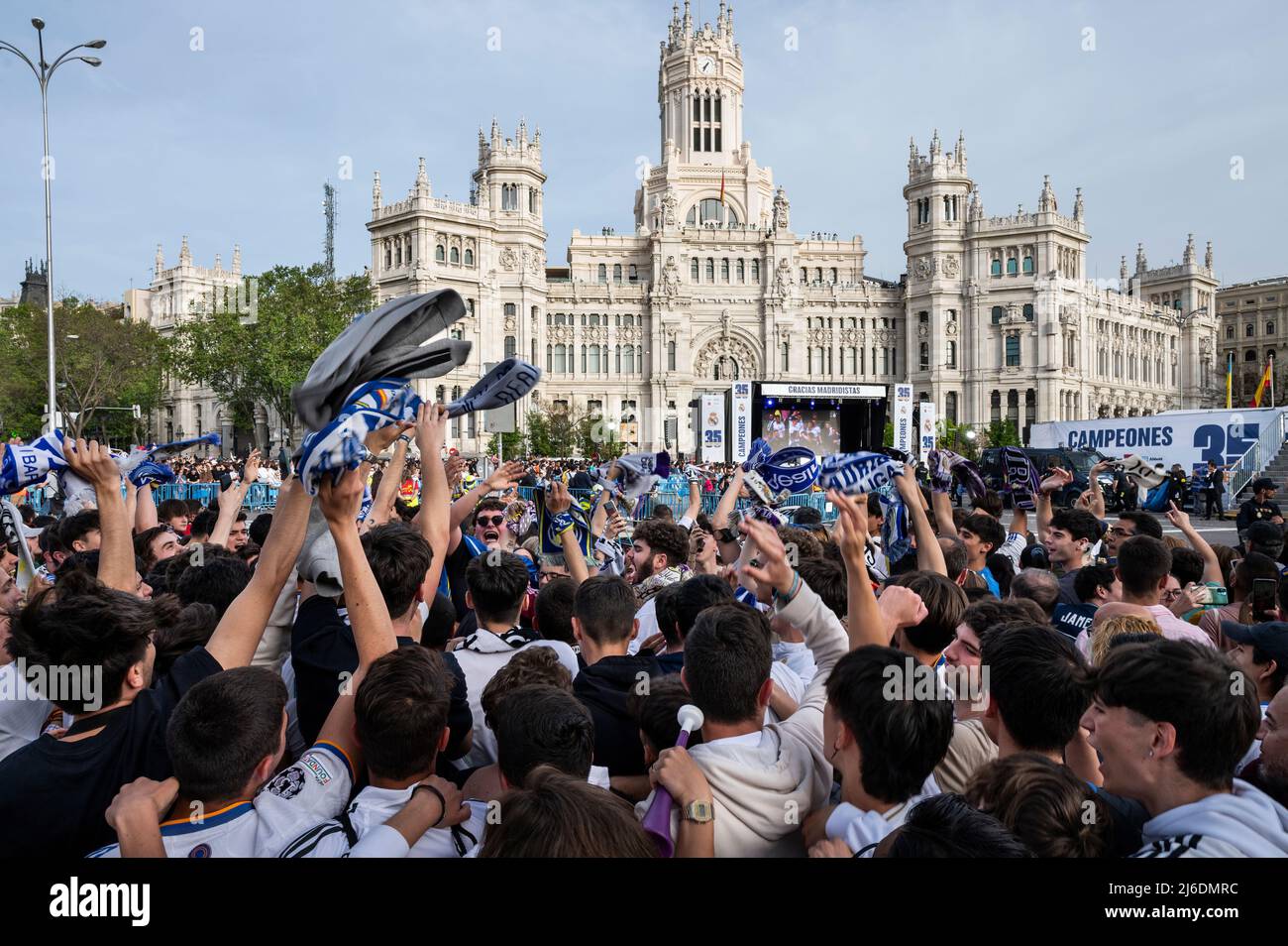 Spanish football team Real Madrid fans celebrate the 2021/22 LaLiga ...