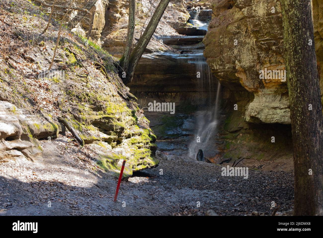 A small but long waterfall in a slate canyon at Matthiessen State Park ...