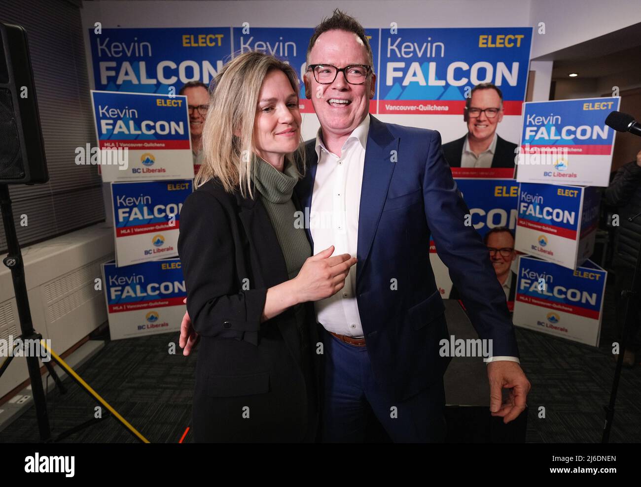 B.C. Liberal leader Kevin Falcon and his wife Jessica Elliott celebrate ...