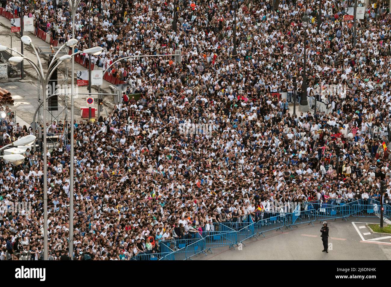 Thousands of Spanish football team Real Madrid fans celebrate the 2021/ ...