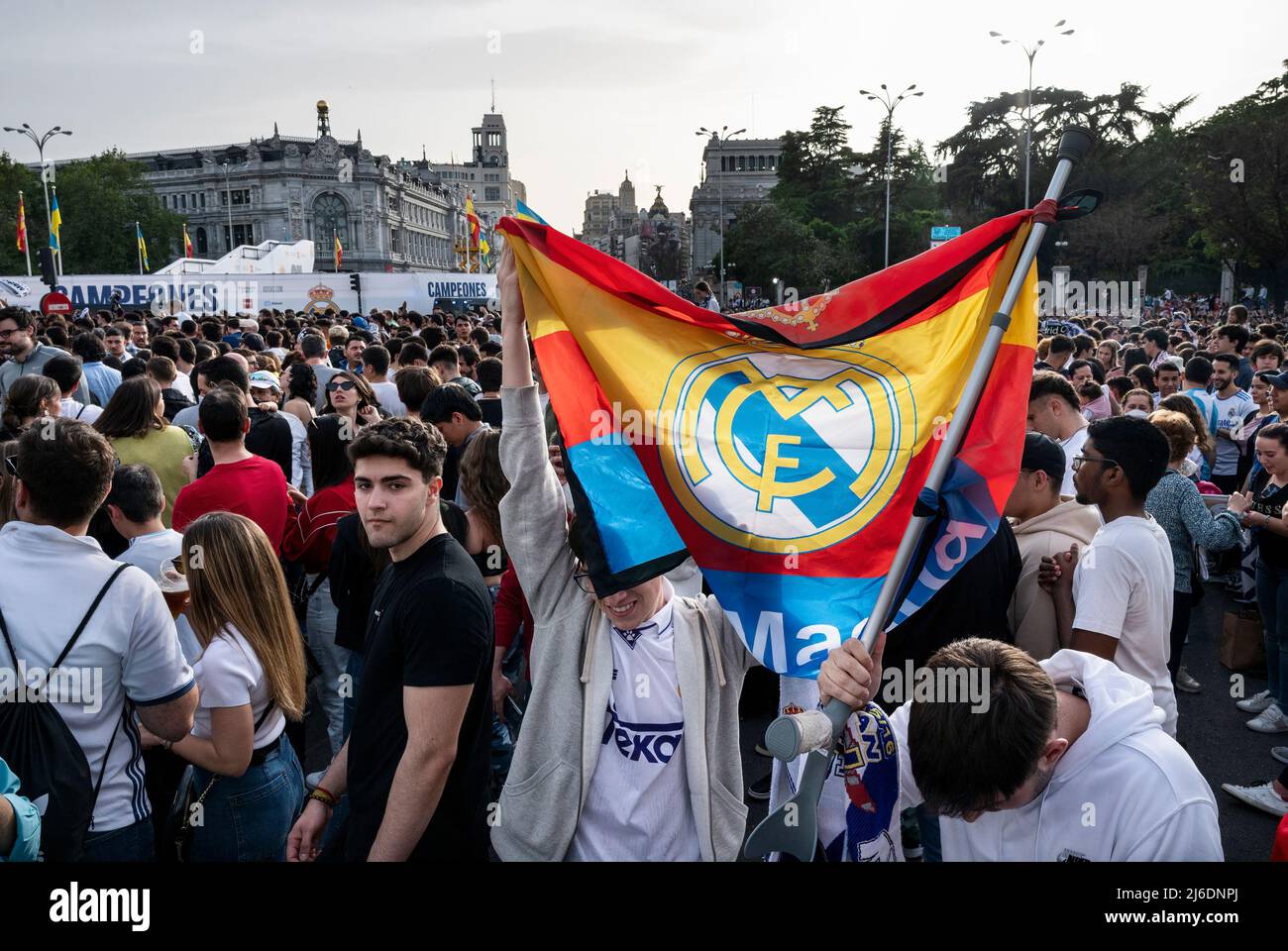 Spanish football team Real Madrid fans celebrate the 2021/22 LaLiga ...