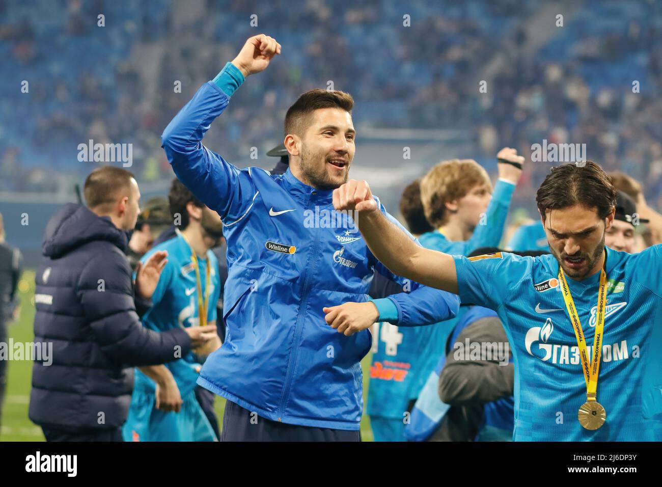 Aleksei Sutormin (No.19) seen during the awarding ceremony of gold ...