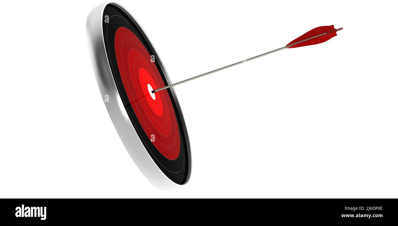 Arrow hit on the bulleye of target board, 3d rendering Stock Photo - Alamy