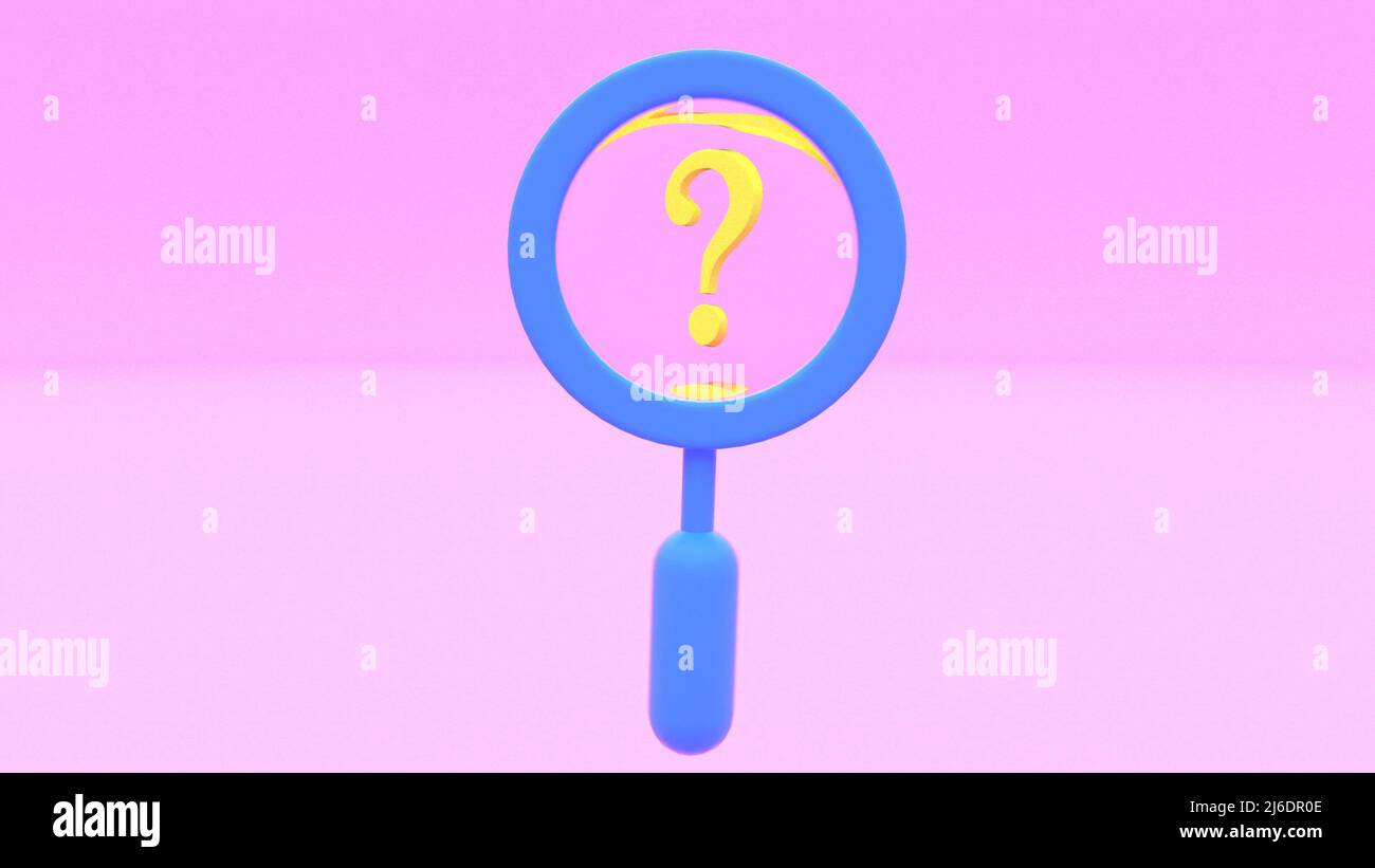 Magnifying glass question mark search focus look 3d render Stock Photo ...