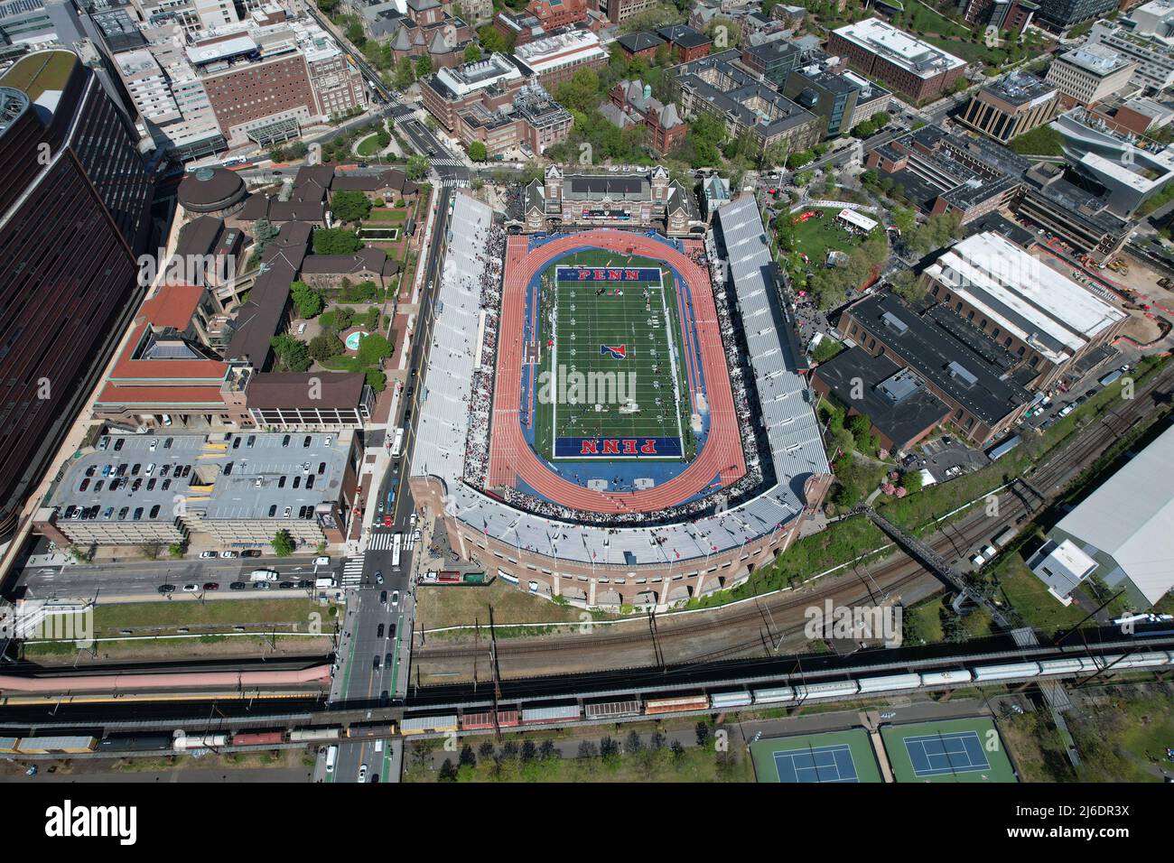 An aerial view of Franklin Field on the campus of the University of ...