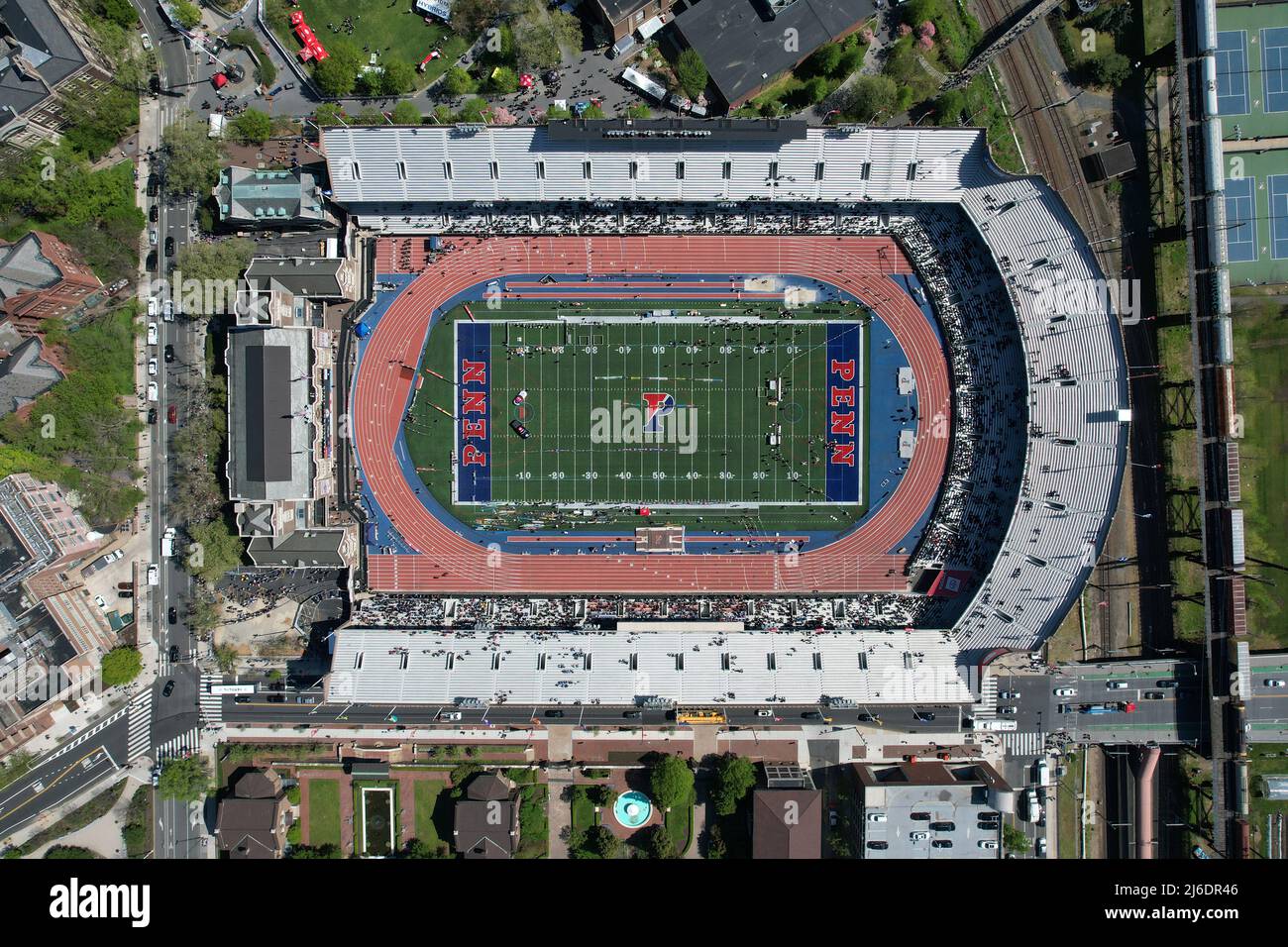 An aerial view of Franklin Field on the campus of the University of ...
