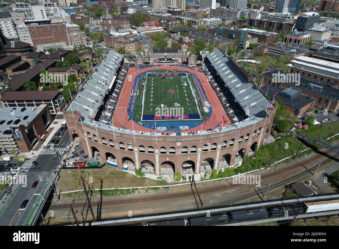 An aerial view of Franklin Field on the campus of the University of ...