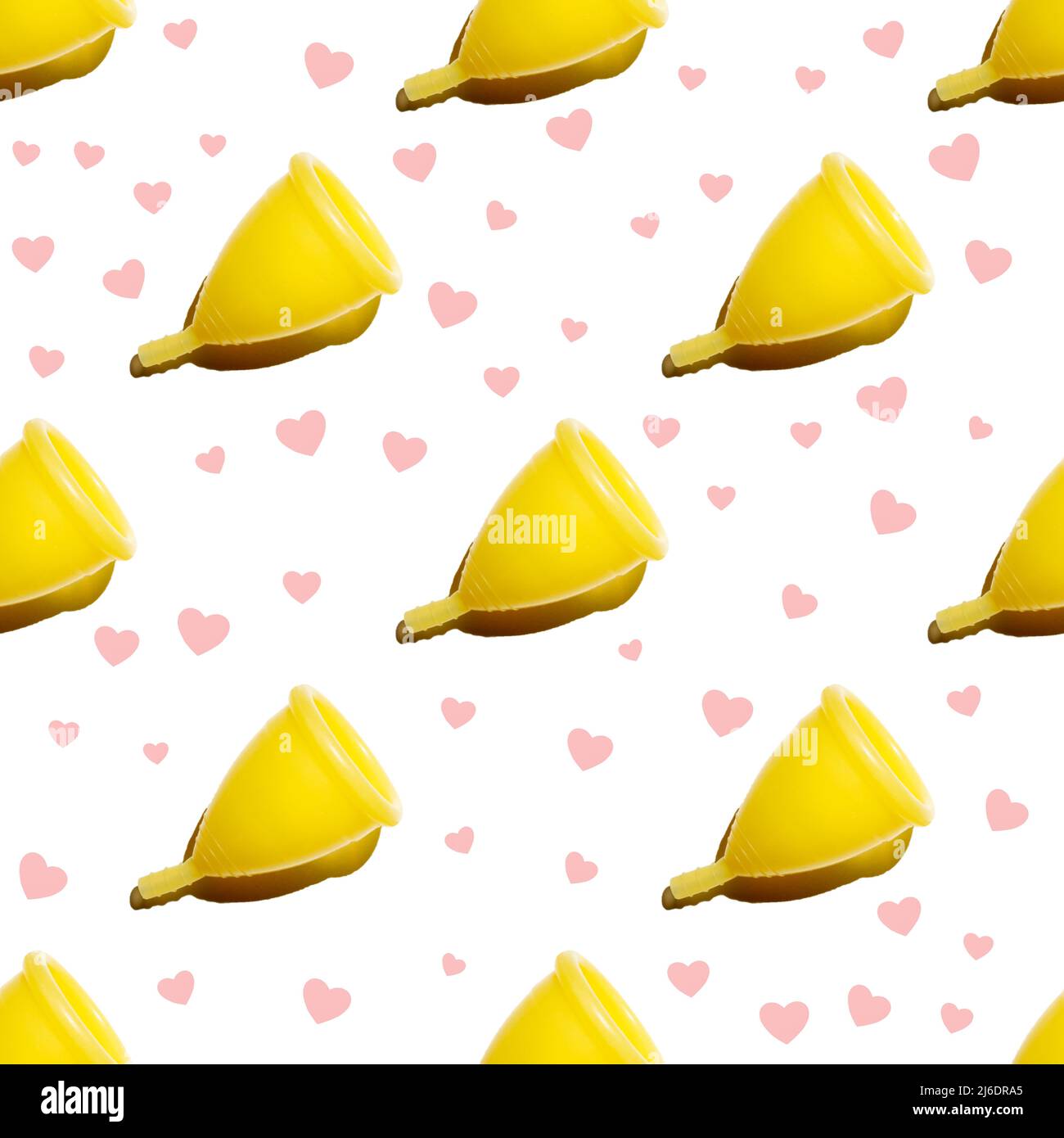 Seamless pattern of yellow menstrual cups on a white background with ...