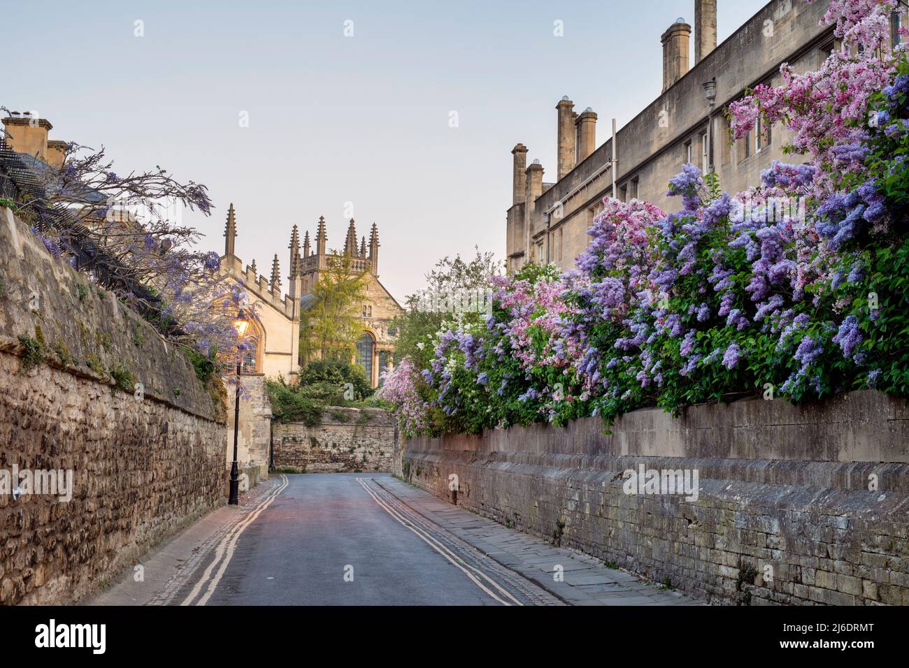 Queens lane before sunrise in the spring. Oxford, Oxfordshire, England ...