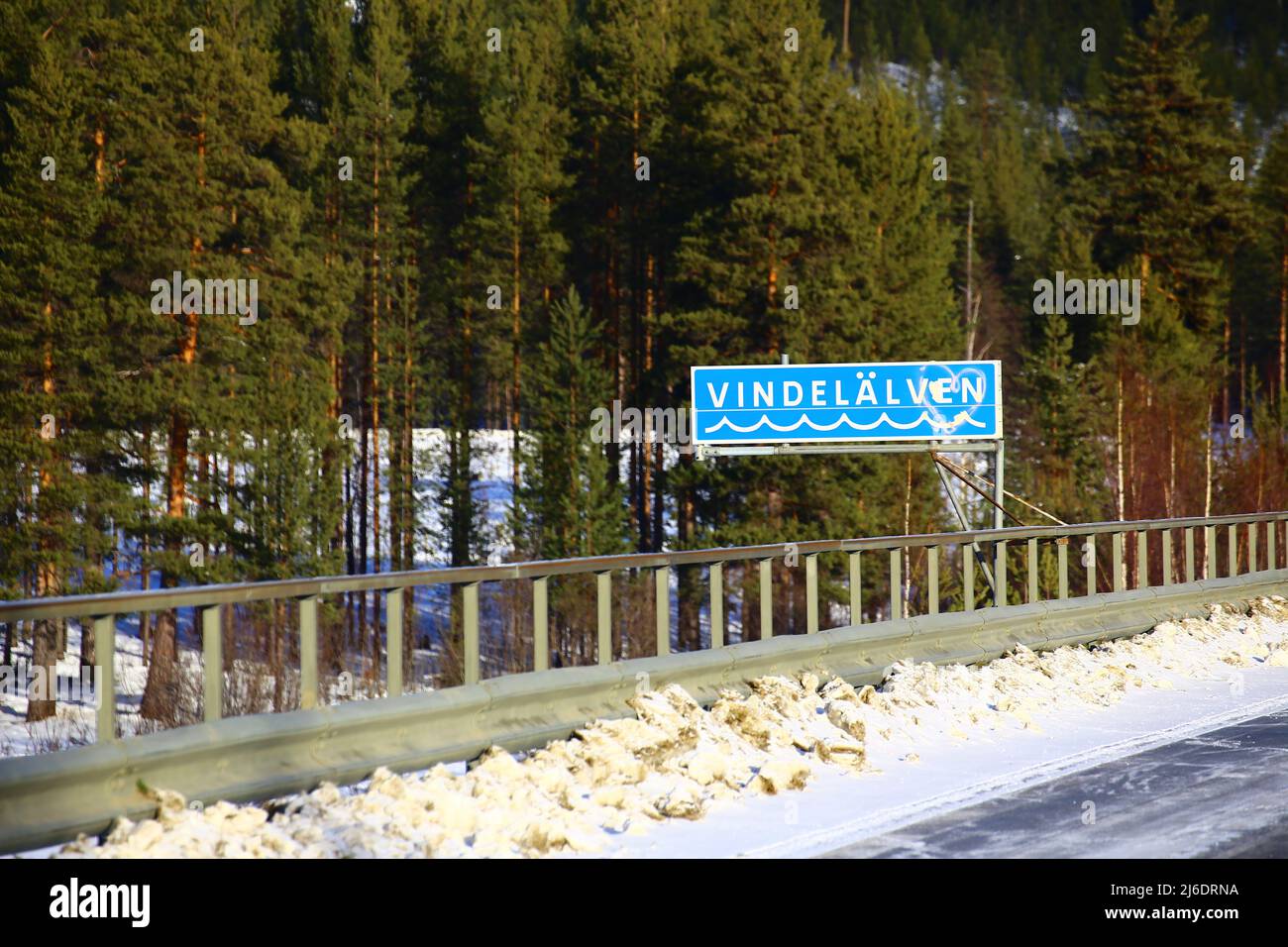 Winterly bridge over the Swedish river Vindelalven - Vindel river Stock ...