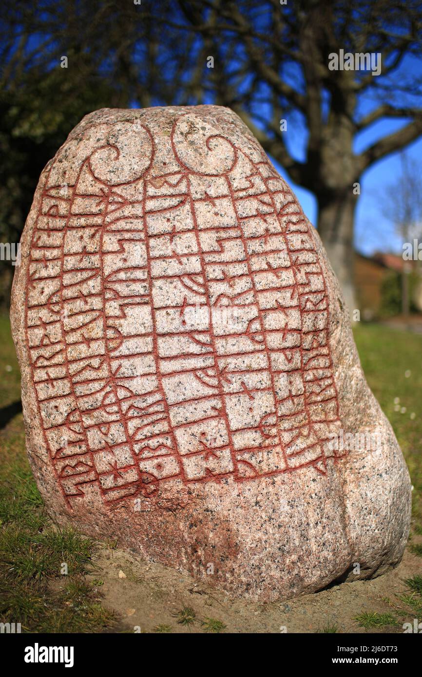 Ancient rune stone in Trelleborg in Sweden Stock Photo - Alamy