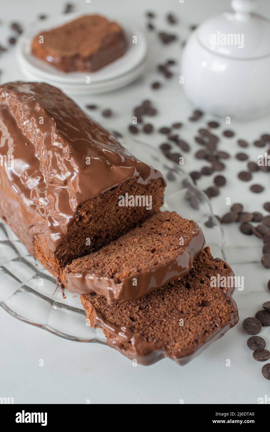sweet home made chocolate sponge cake on a table Stock Photo - Alamy