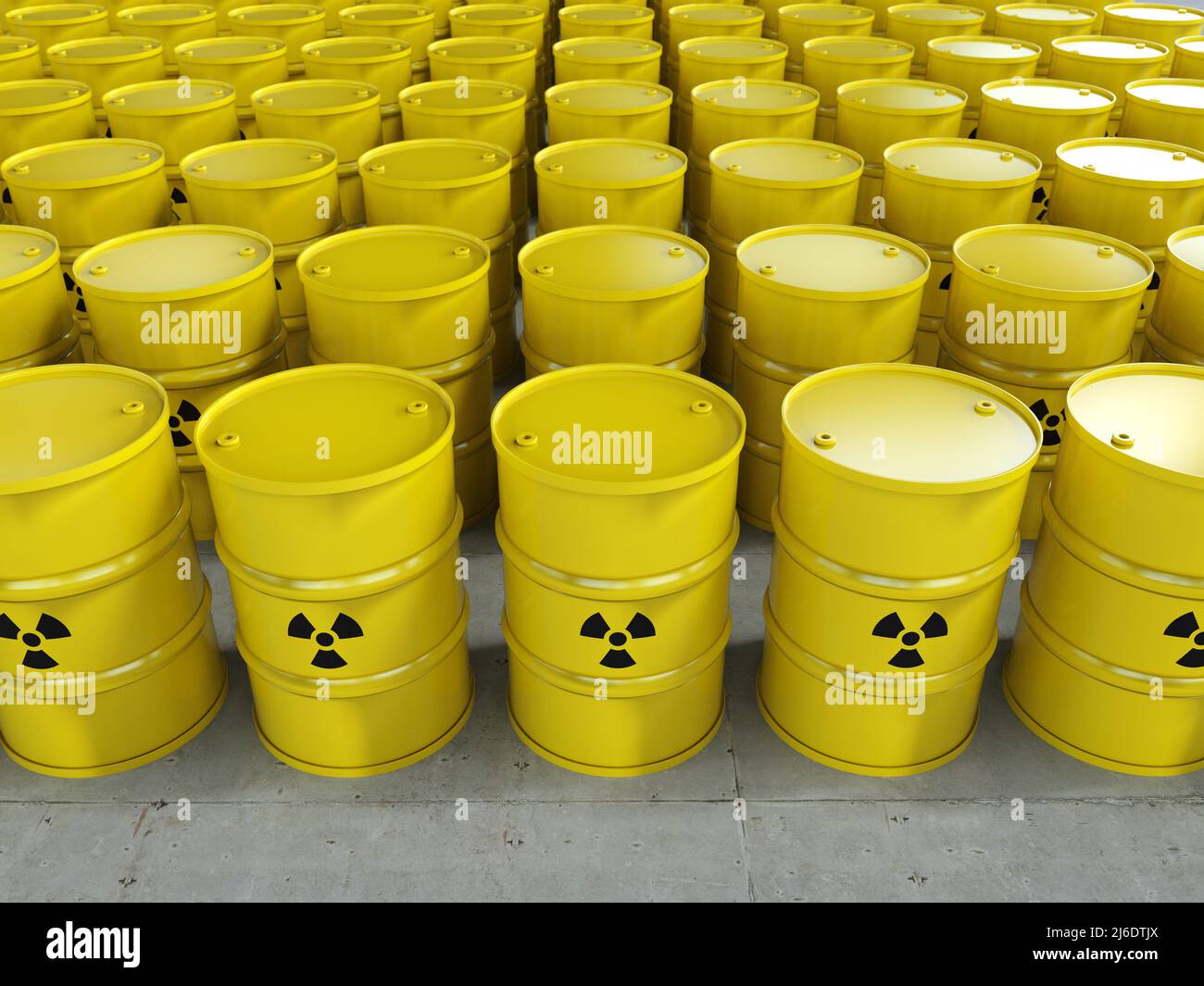 3d rendering group of yellow barrels with radiation hazard sign Stock ...