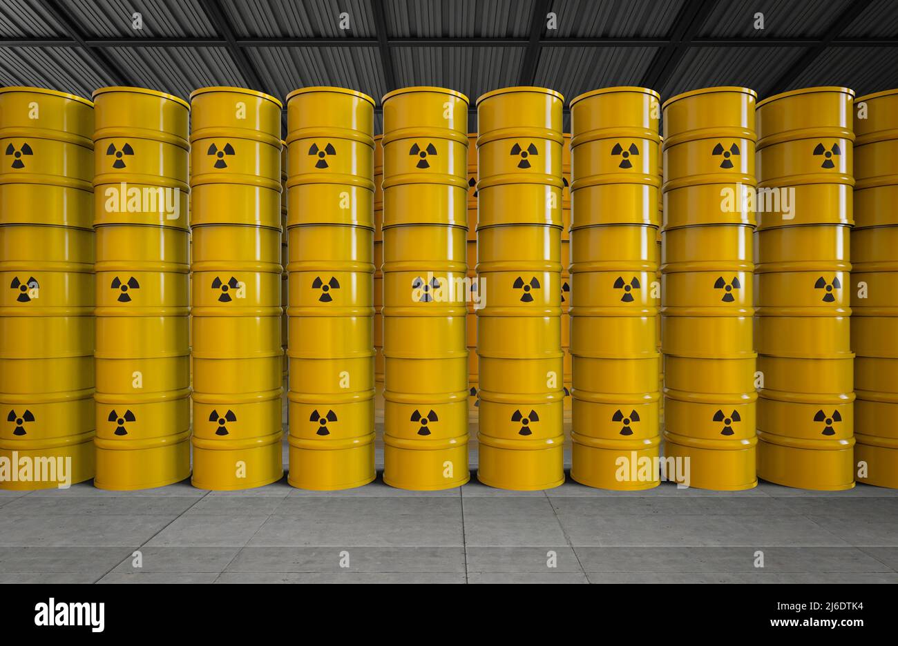 3d rendering group of yellow barrels with radiation hazard sign Stock ...
