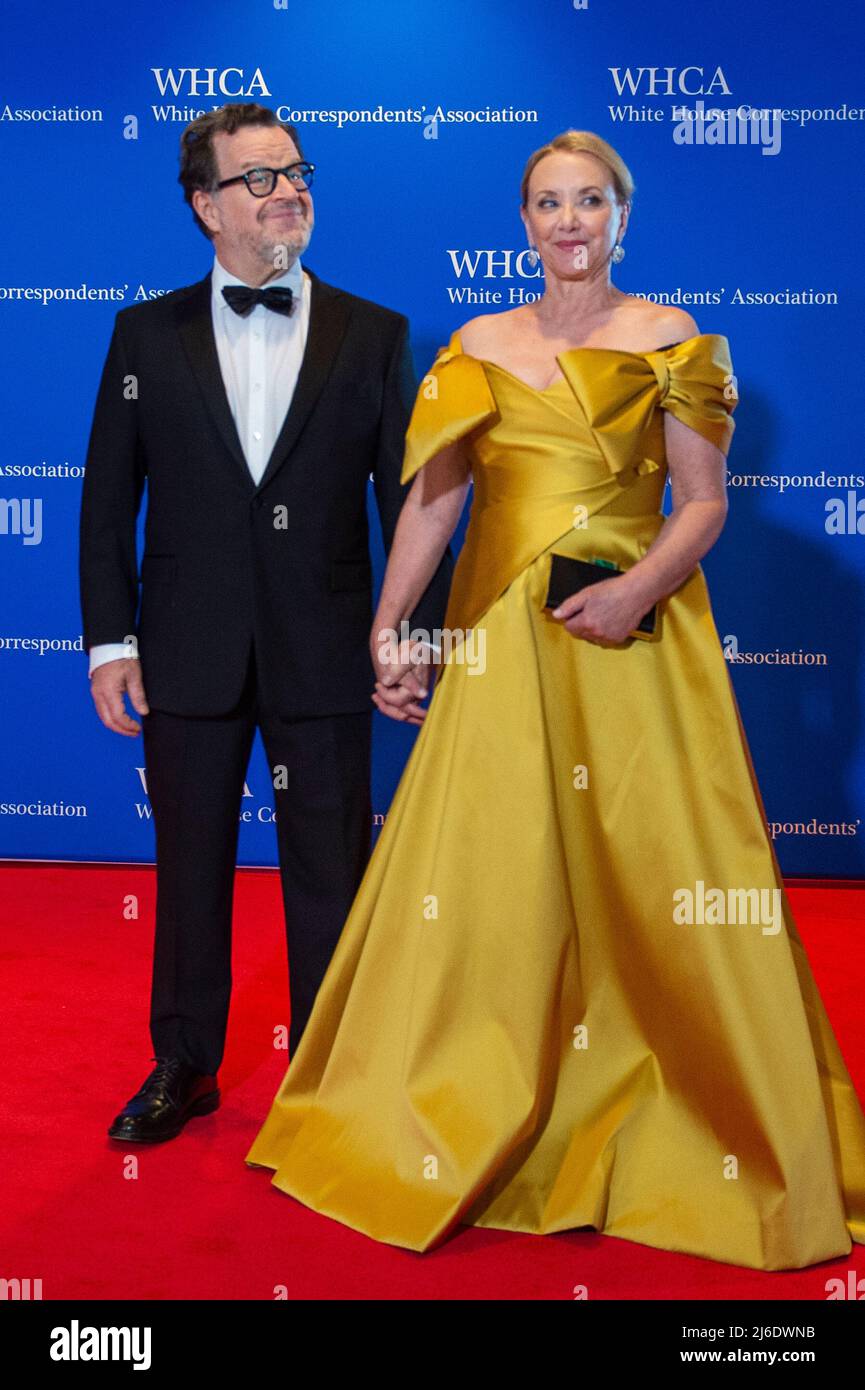 Kenneth Lonergan, left, and J. Smith-Cameron arrive for the 2022 White ...