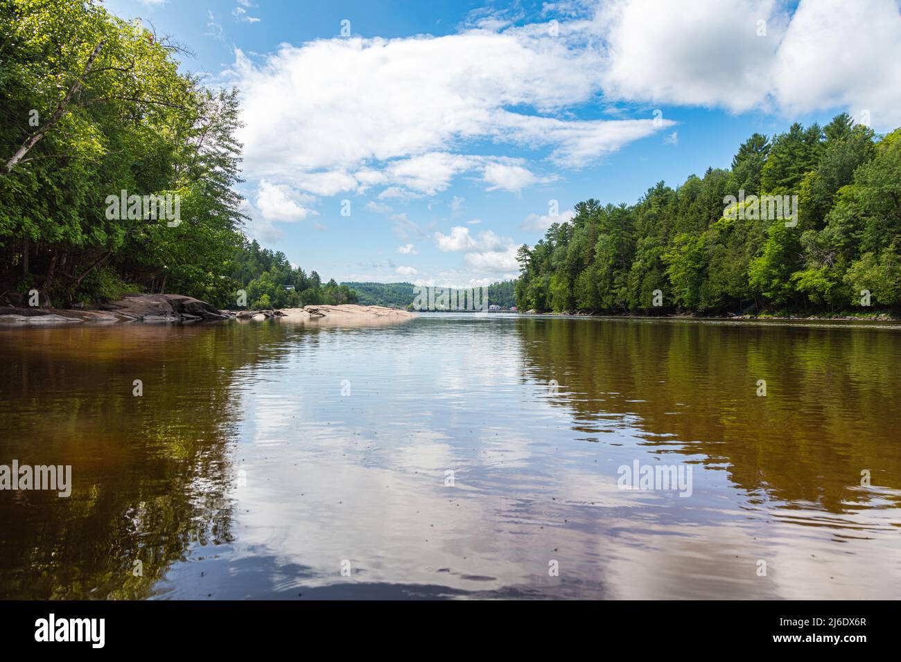 On the the river Gatineau near Wakefield, Quebec, Canada. The riverbank ...