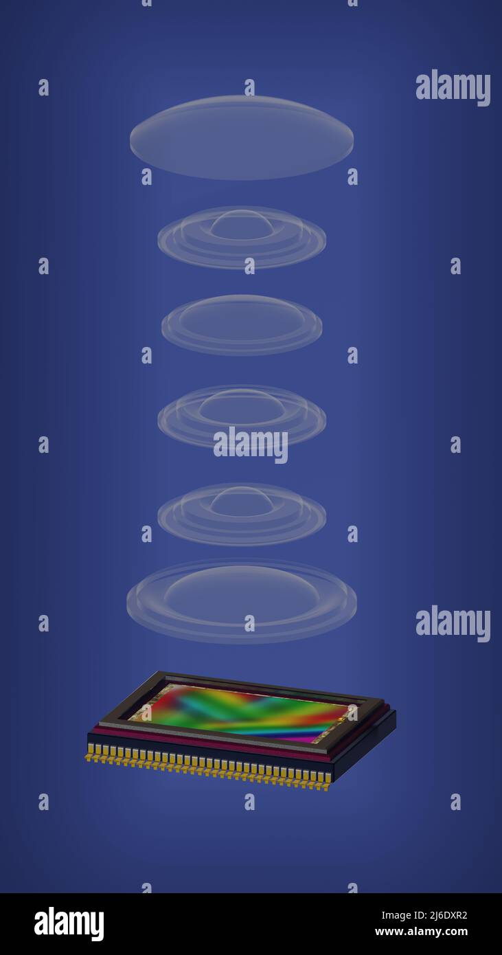Close up view of digital camera lenses module with sensor, optical ...