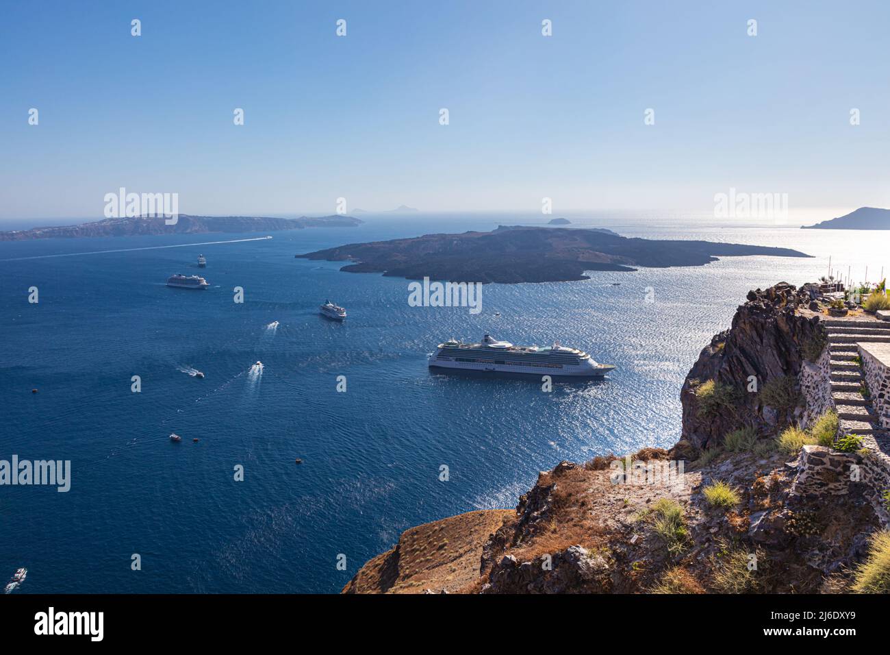 View over the bay of Santorini, Greece. Located at the cyclades ...