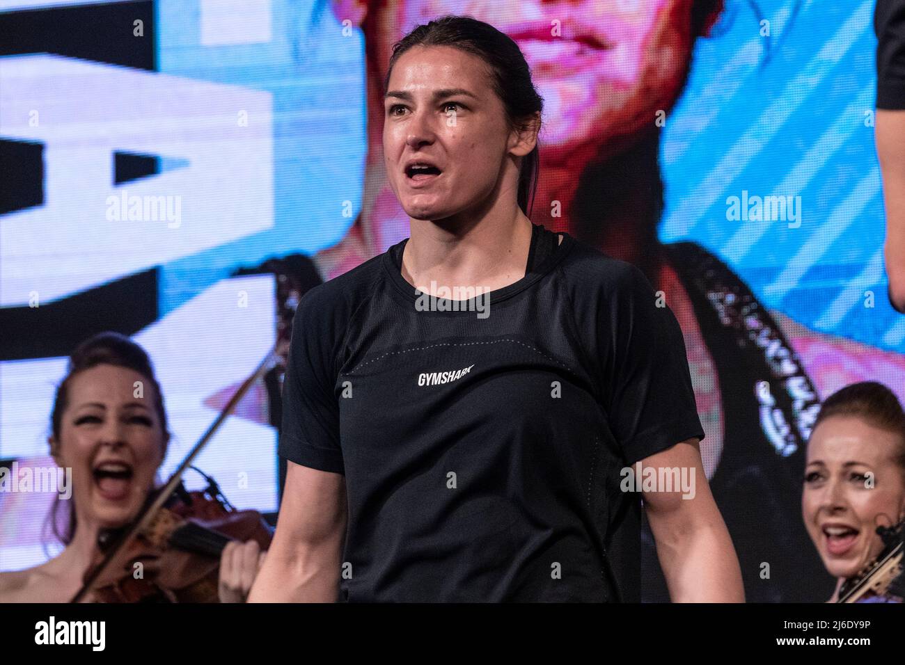 Katie Taylor seen during weigh-in ceremony ahead of bout against Amanda ...