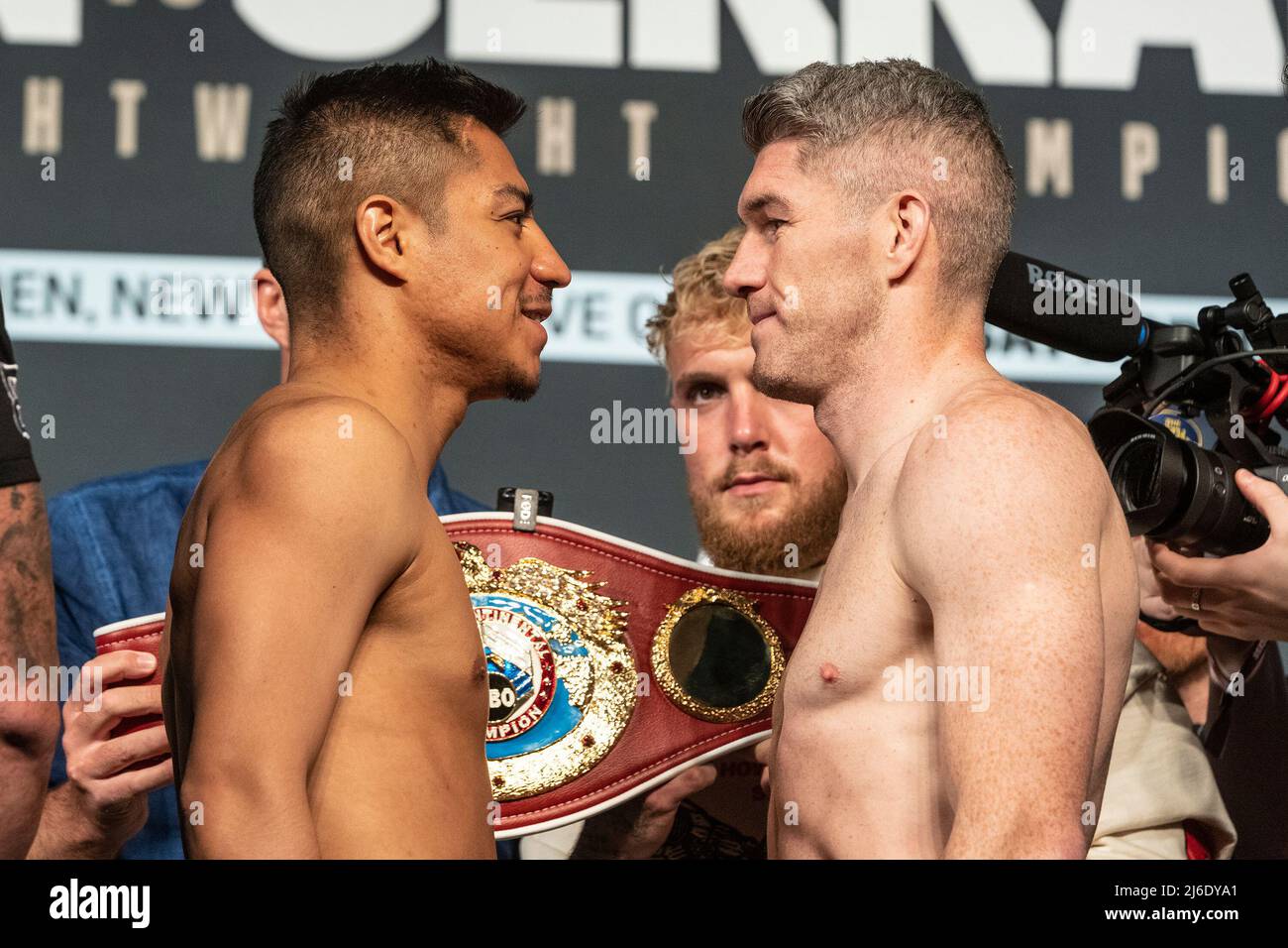 Jessie Vargas and Liam Smith face off during the Weigh-In leading up to ...