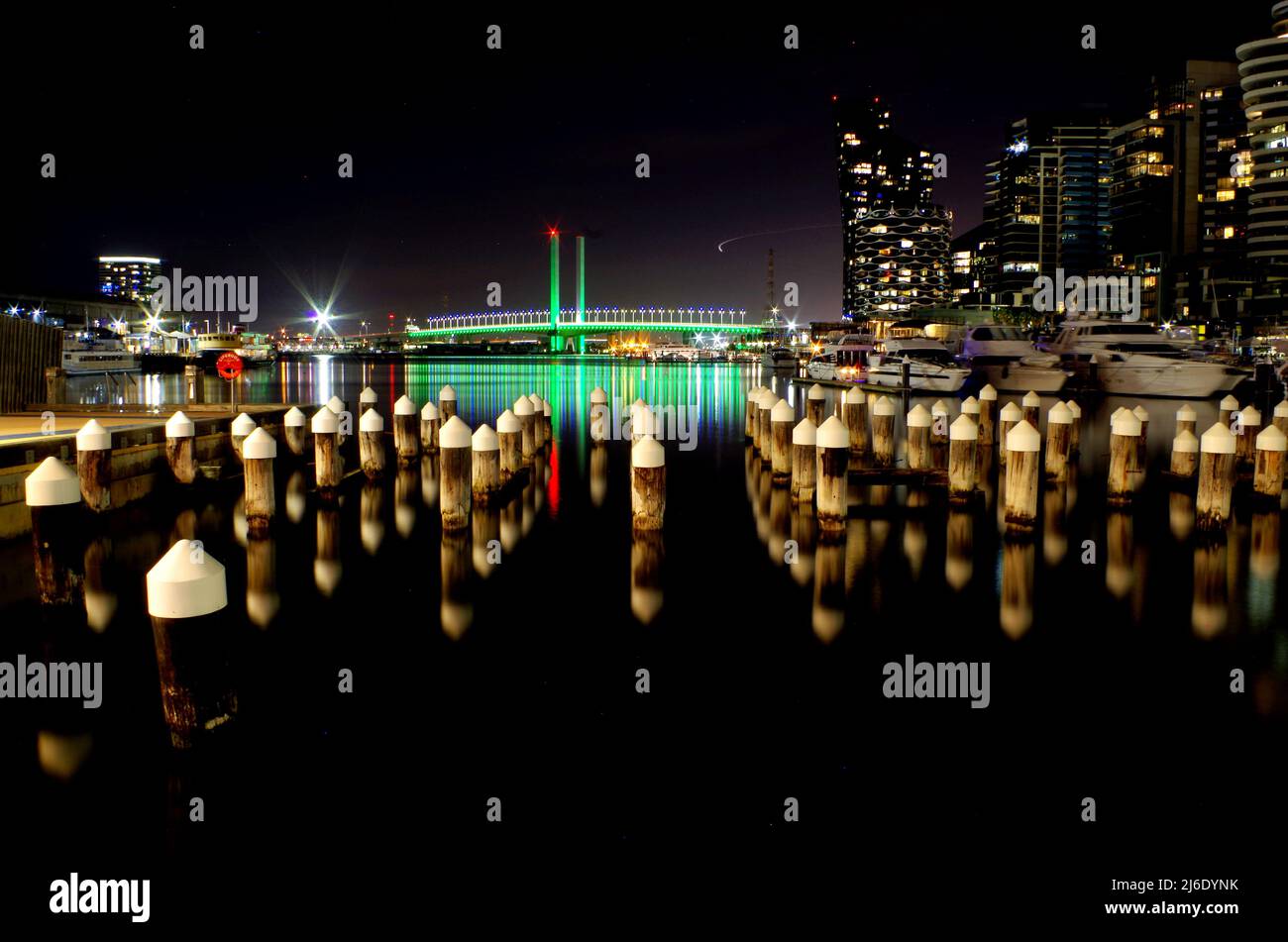Reflections at night, Docklands, Melbourne, Victoria Australia Stock ...