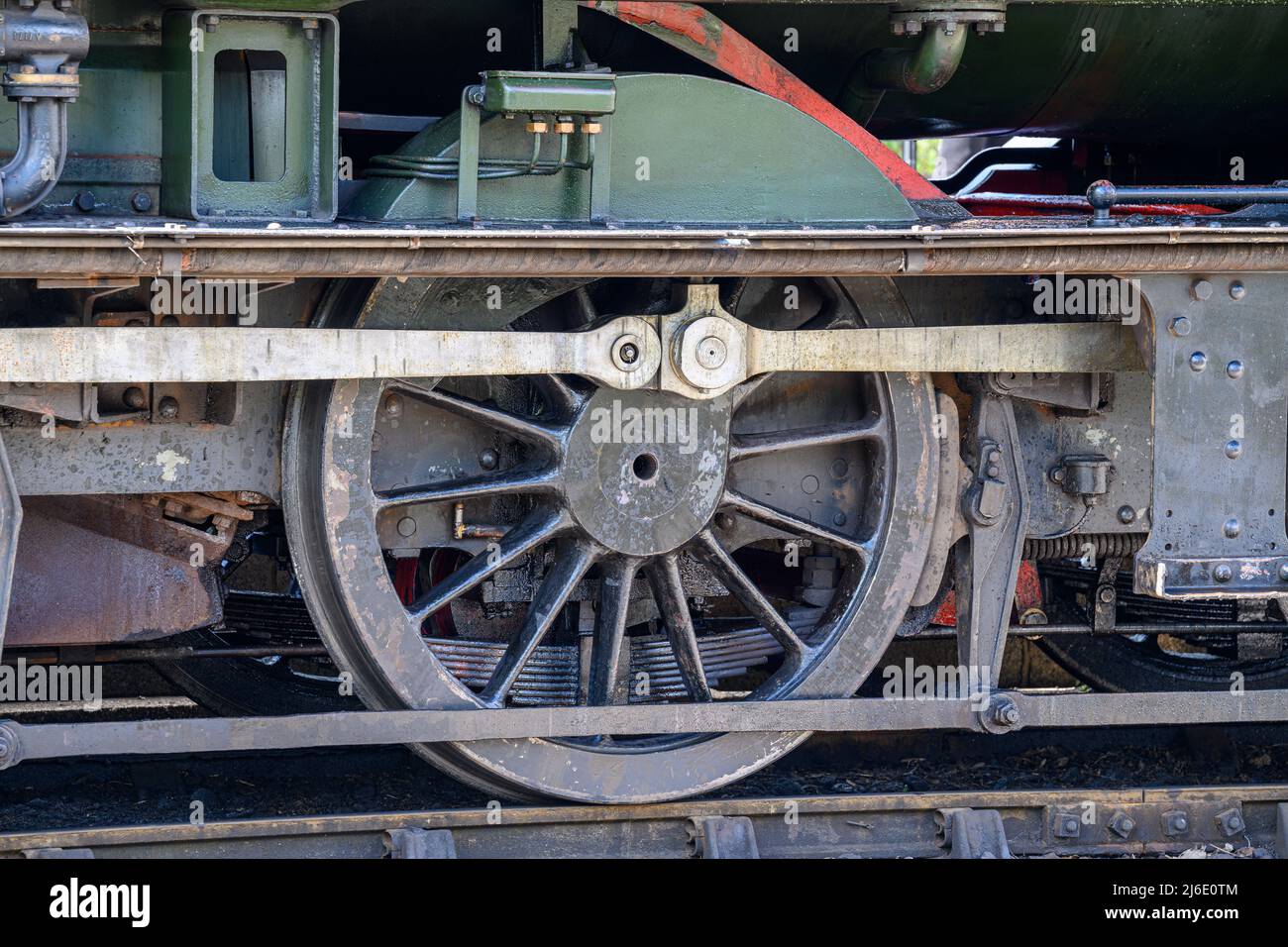 Historic steam locomotive wheels close up Stock Photo - Alamy