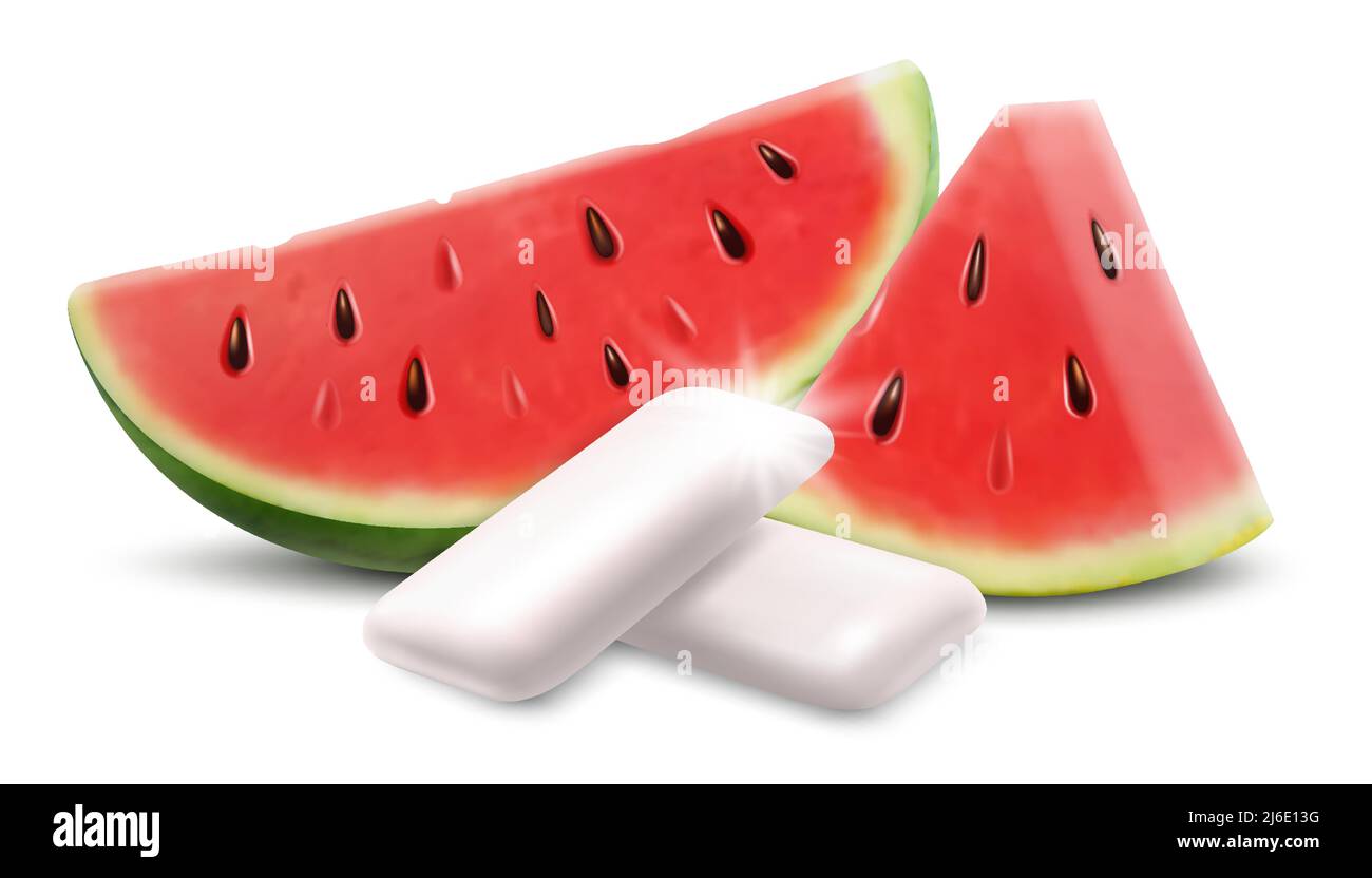 Chewing gum Watermelon flavor. Chewing pads with fresh watermelon friut ...