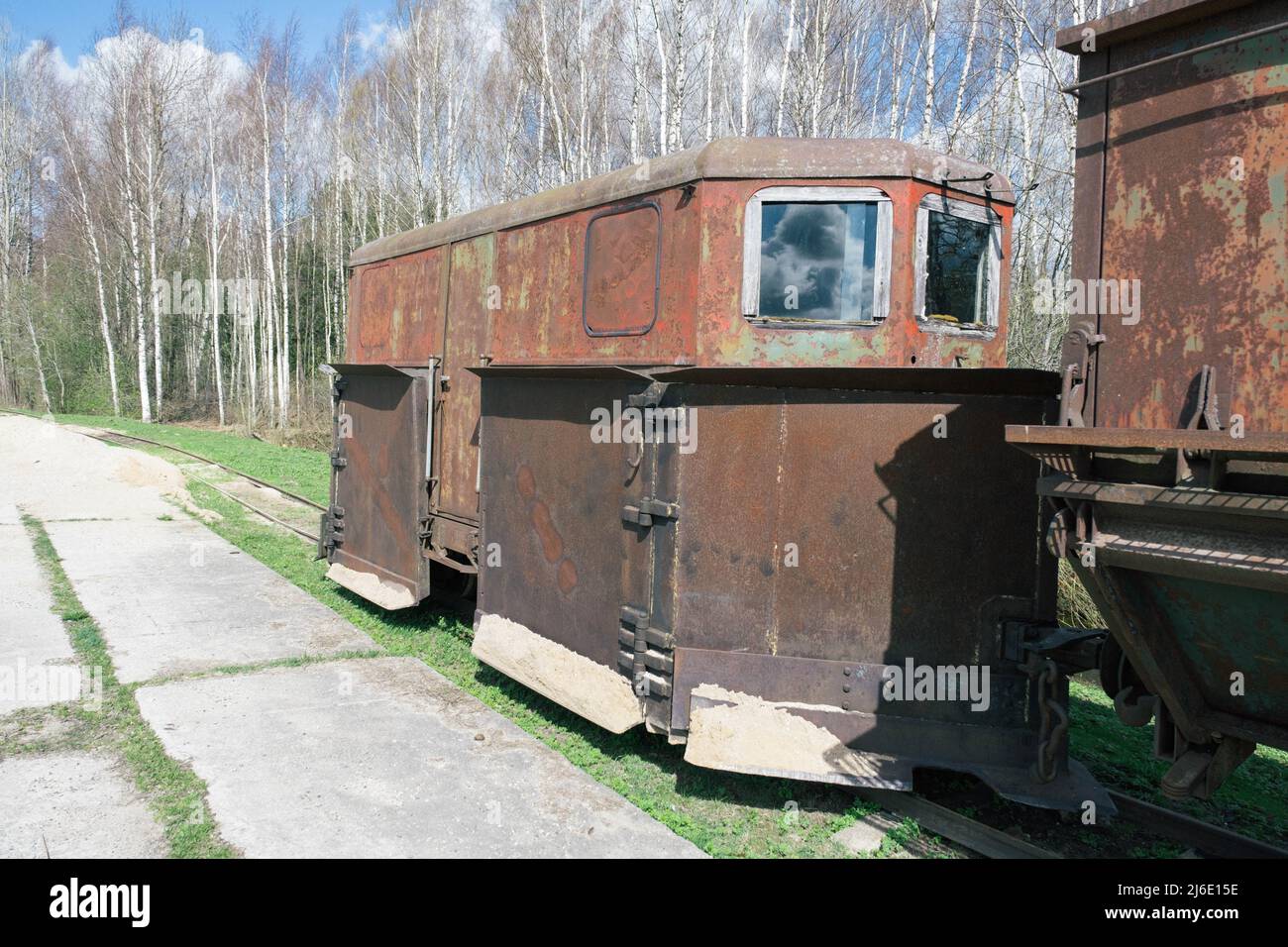 Peat mining company narrow-gauge railway. Railway track near the ...