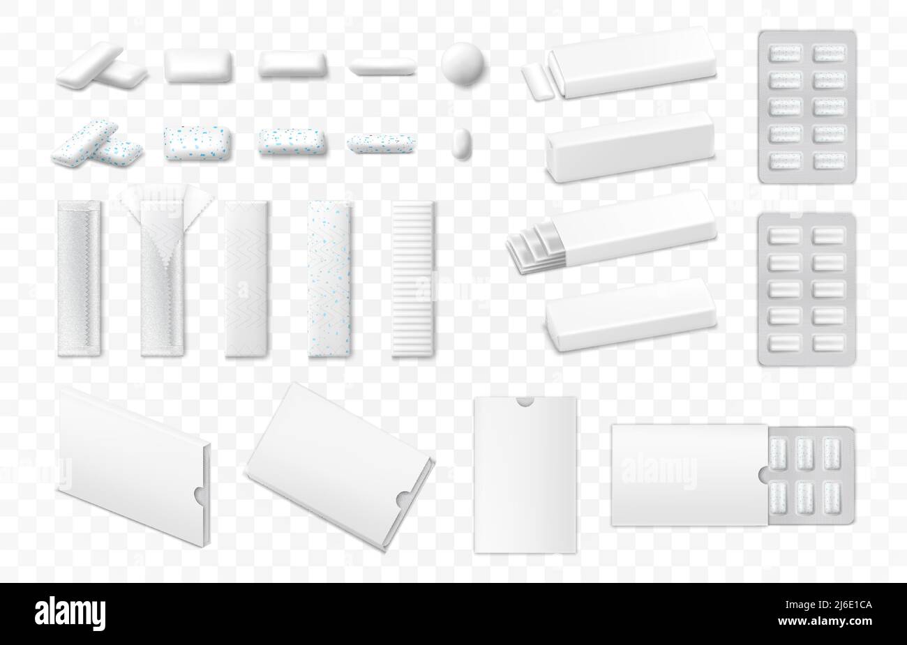 Set of realistic chewing gum of various shape in white color on ...