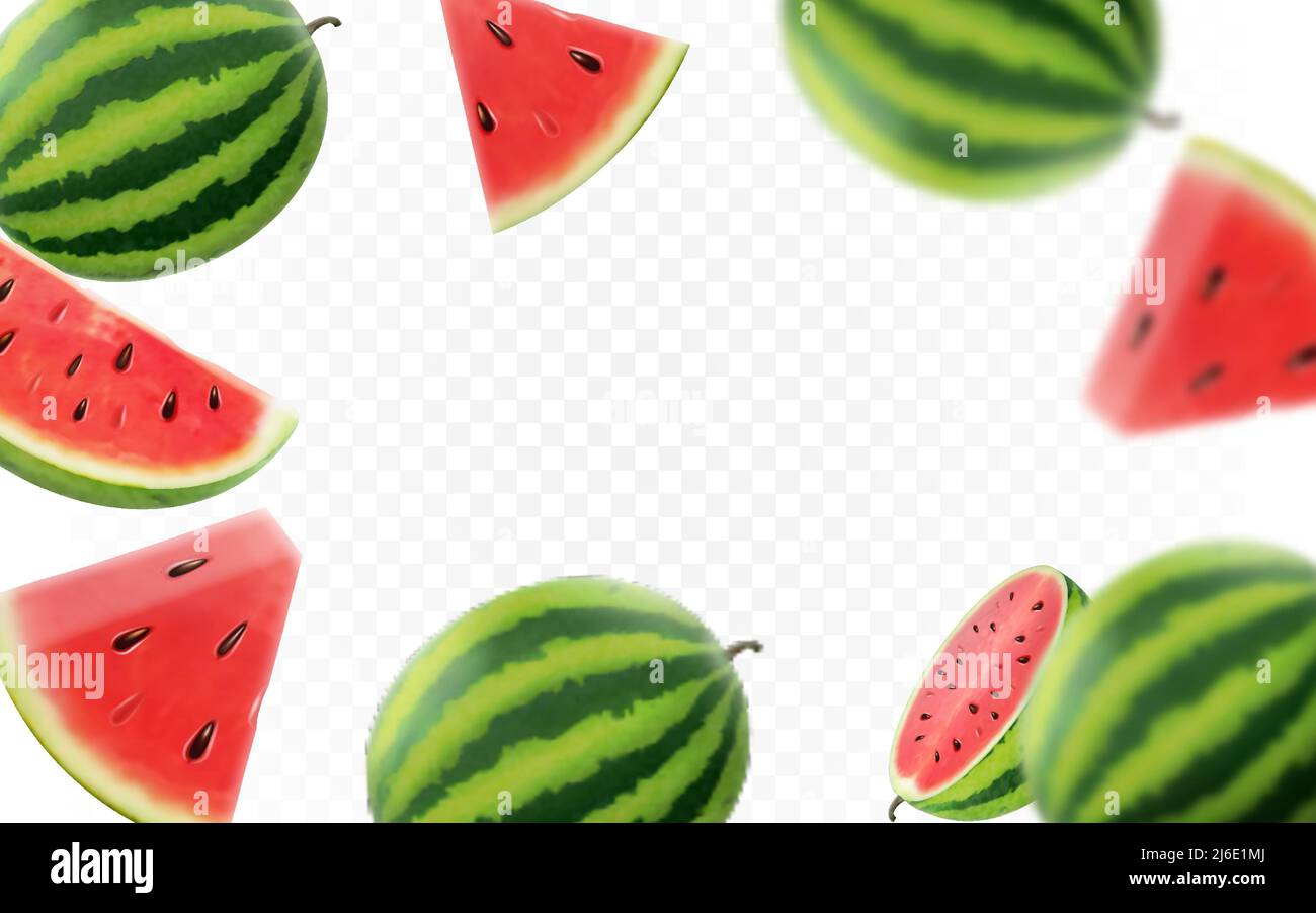 Falling watermelon fruit on transparent background. Blurred and ...
